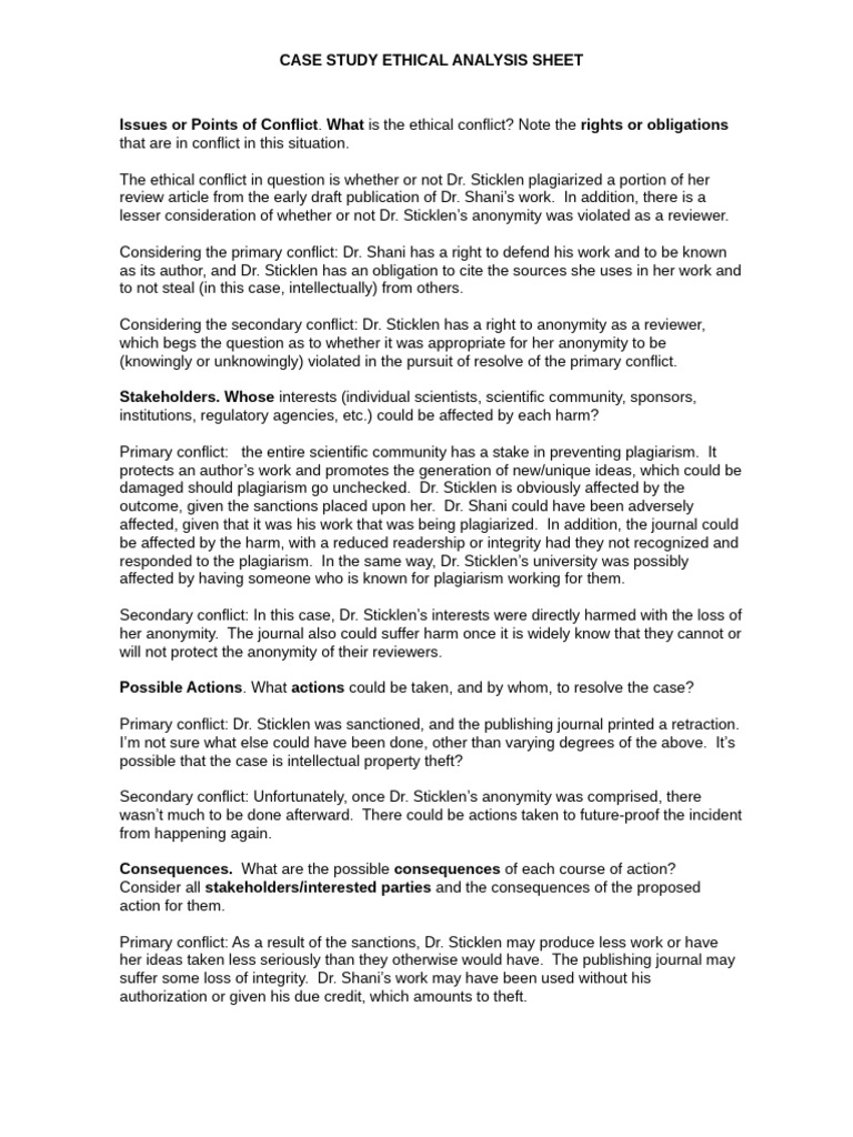 Case Study Ethical Analysis Sheet | PDF | Plagiarism | Anonymity