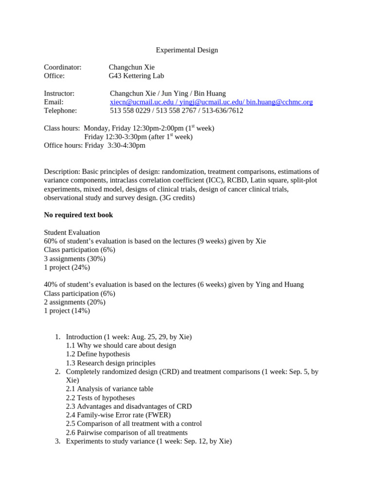 Experimental Design Course Overview | PDF | Experiment | Data Analysis