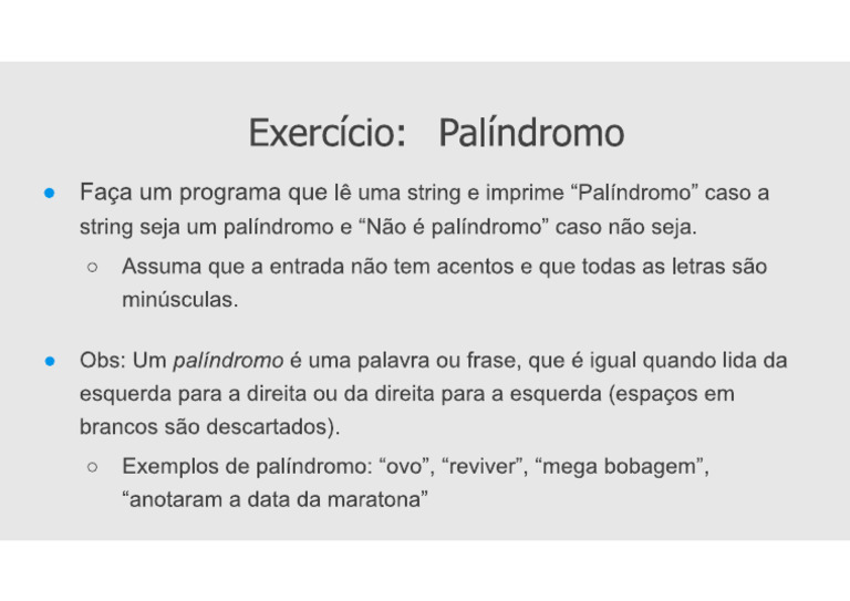 Exercício Palíndromo | PDF