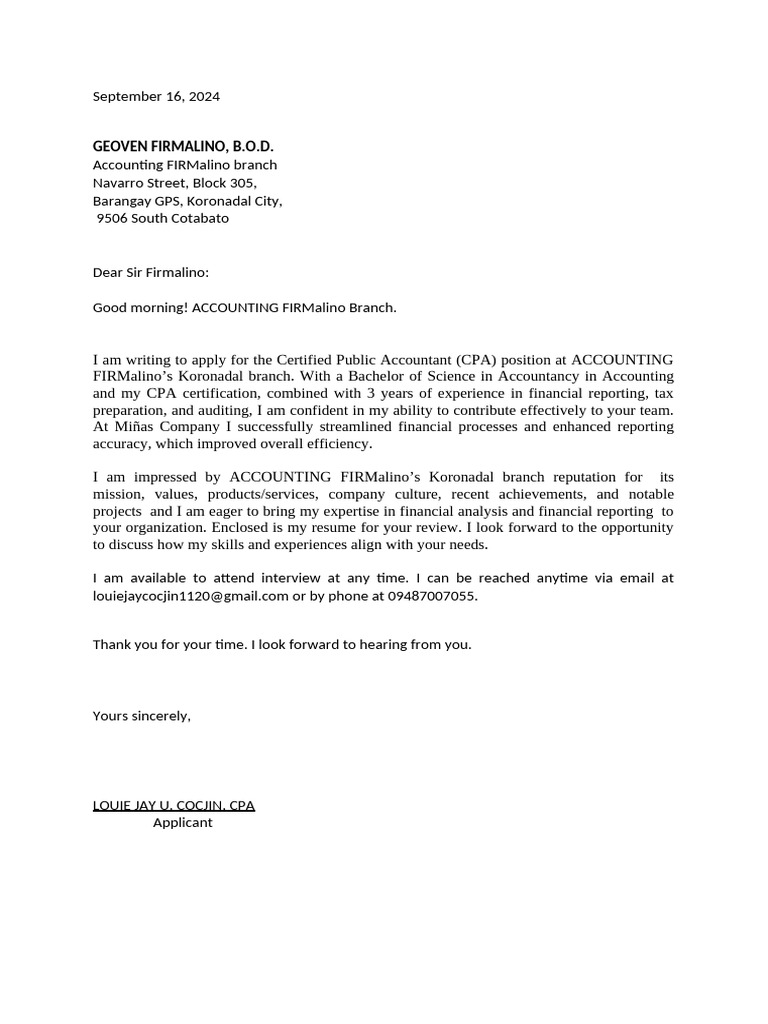 Louie Application Letter | PDF