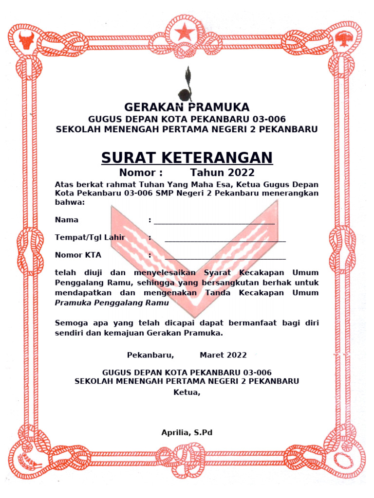 Surat Keterangan TKU Penggalang Putri | PDF