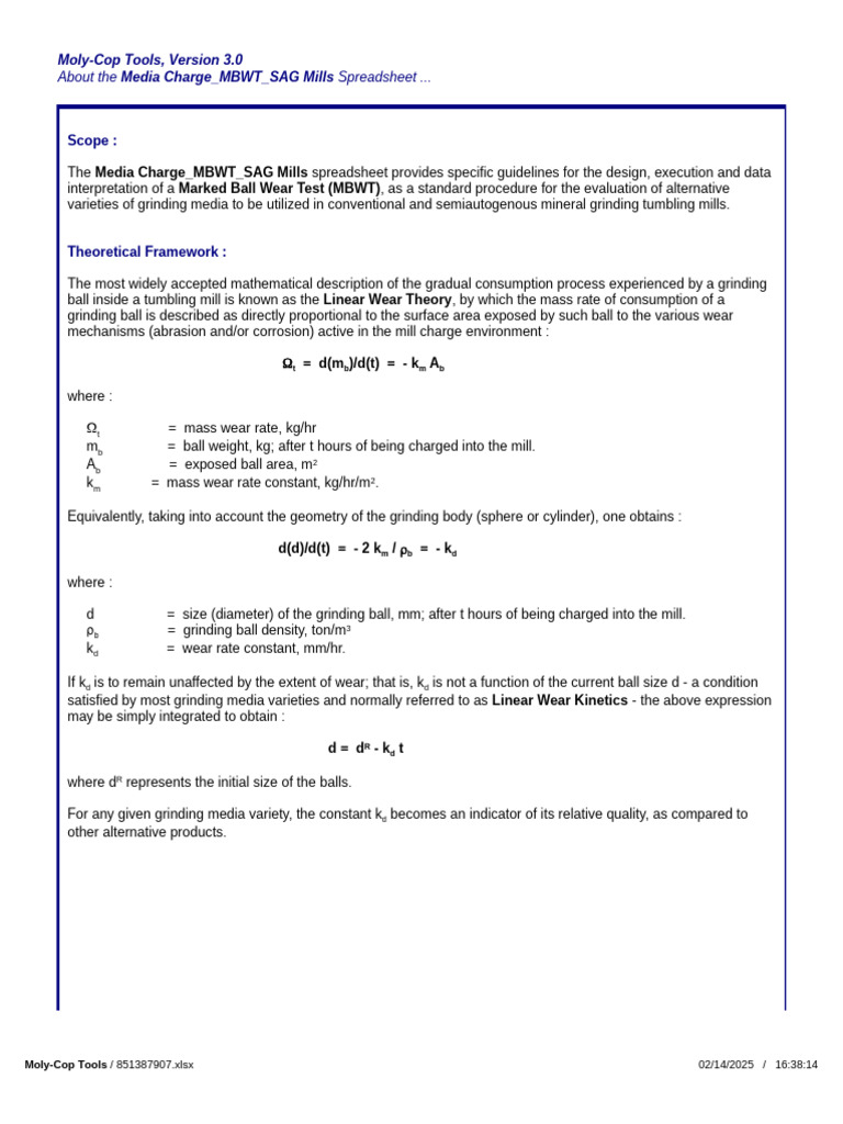 Media Charge MBWT SAG Mills | PDF | Wear | Mill (Grinding)