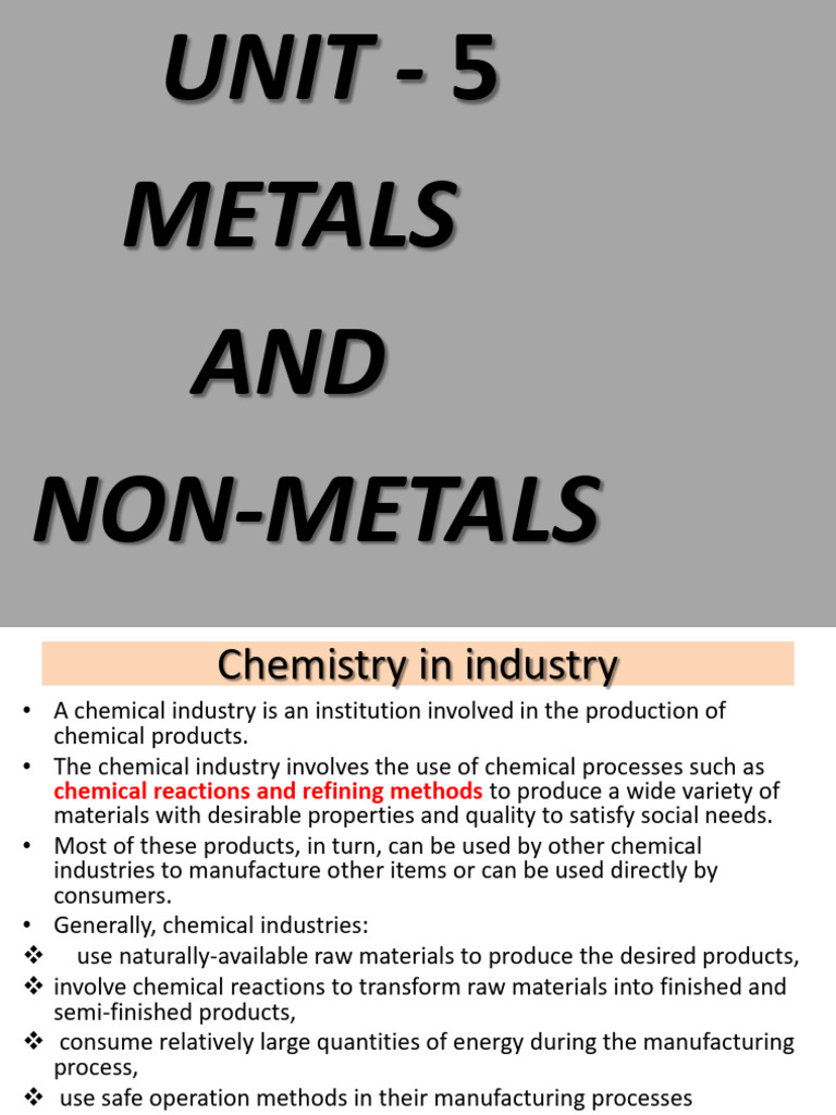UNIT - 5 (Metals and Non Metals) | PDF | Iron | Nitrogen