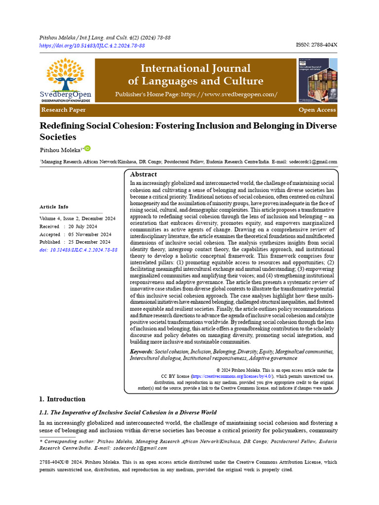 Redefining Social Cohesion Through Inclusion | PDF | Governance ...