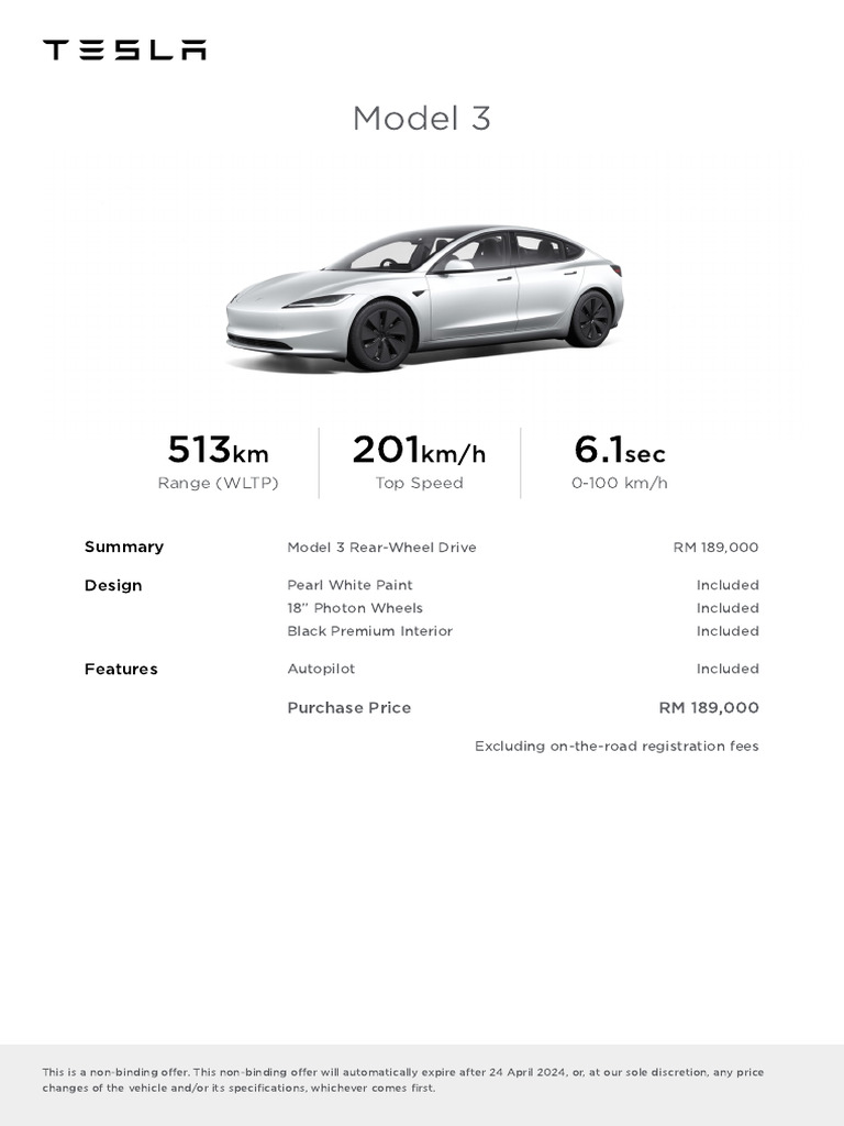 Tesla Model 3 Pricing and Features | PDF | Option (Finance ...
