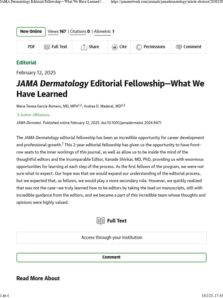 JAMA Dermatology Editorial Fellowship-What We Have Learned ...