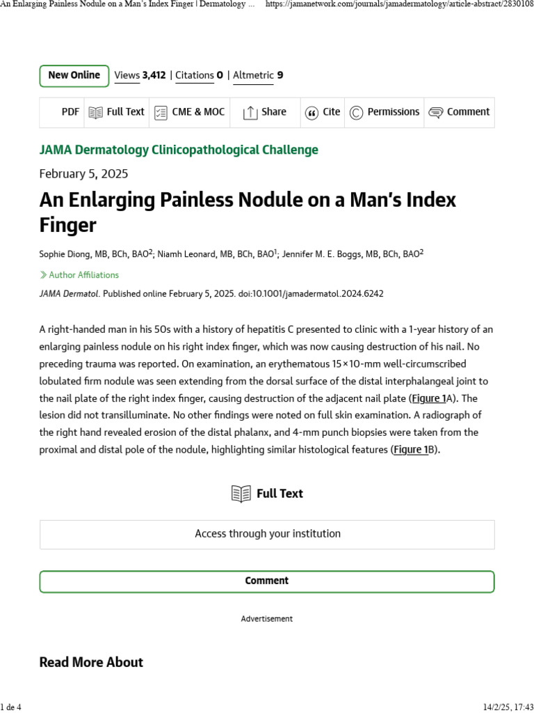 An Enlarging Painless Nodule On A Man's Index Finger - Dermatology ...