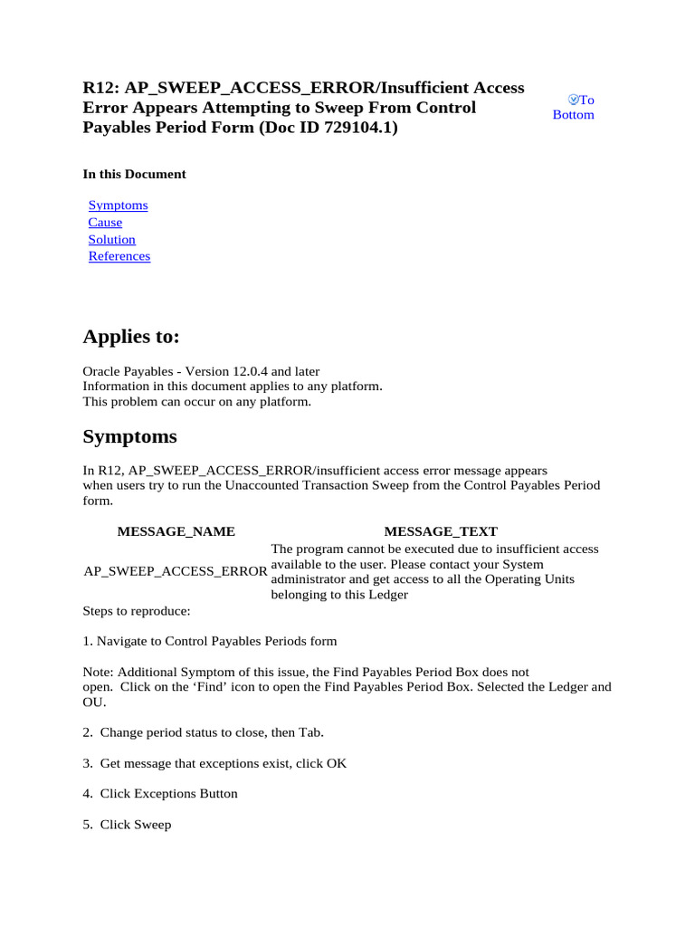 AP Sweep Access Error Resolution Guide | PDF | Data Management ...
