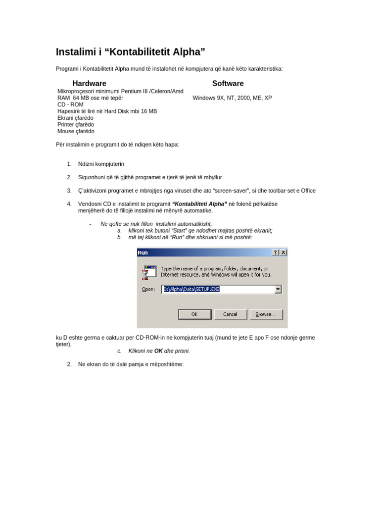 Instruksione Instalimi Kontabiliteti Alpha | PDF