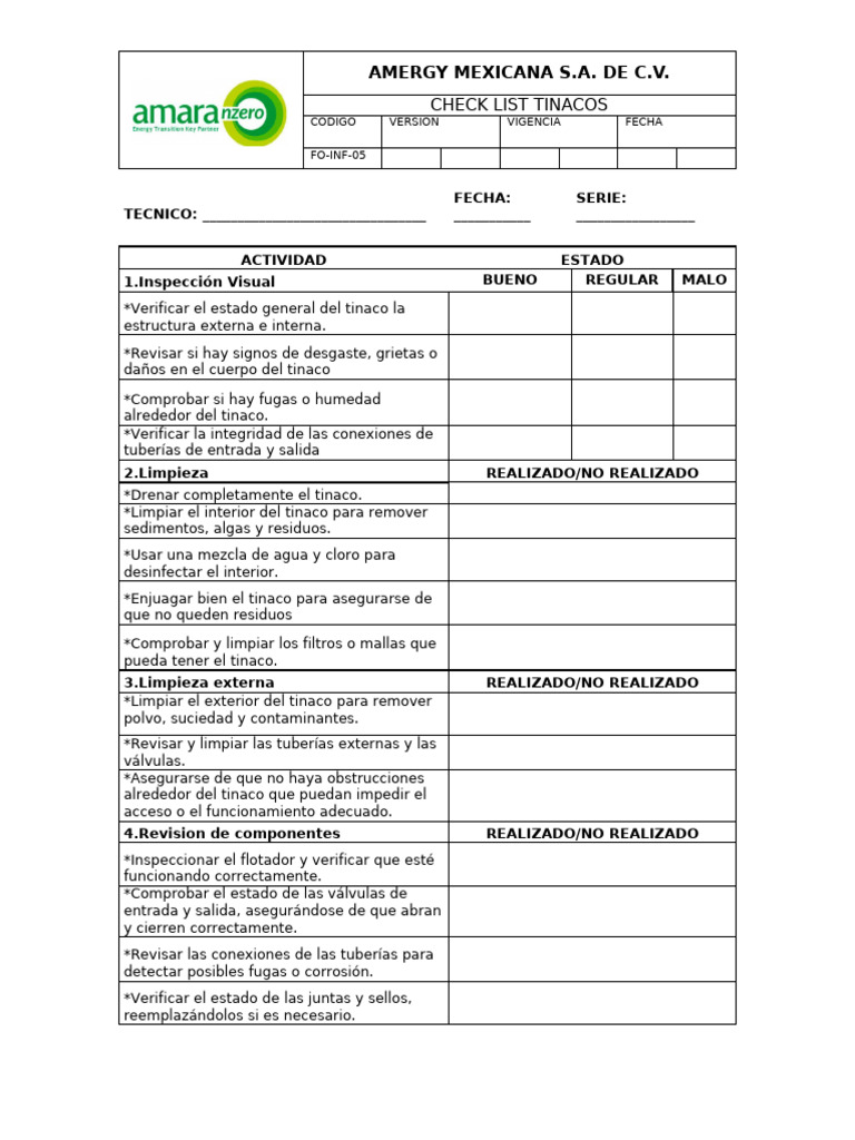 Fo-Inf-05 Check List Tinacos | PDF