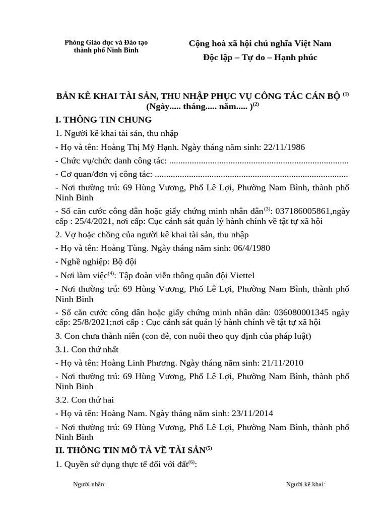 Ban Ke Khai Tai San Thu Nhap | PDF