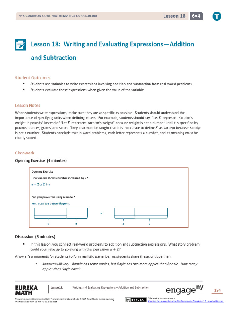 Math g6 m4 Topic F Lesson 18 Teacher | PDF | Mathematics | Creative ...
