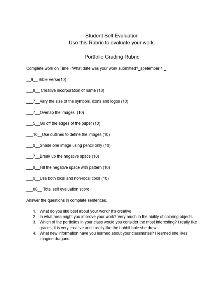Student Self Evaluation | PDF