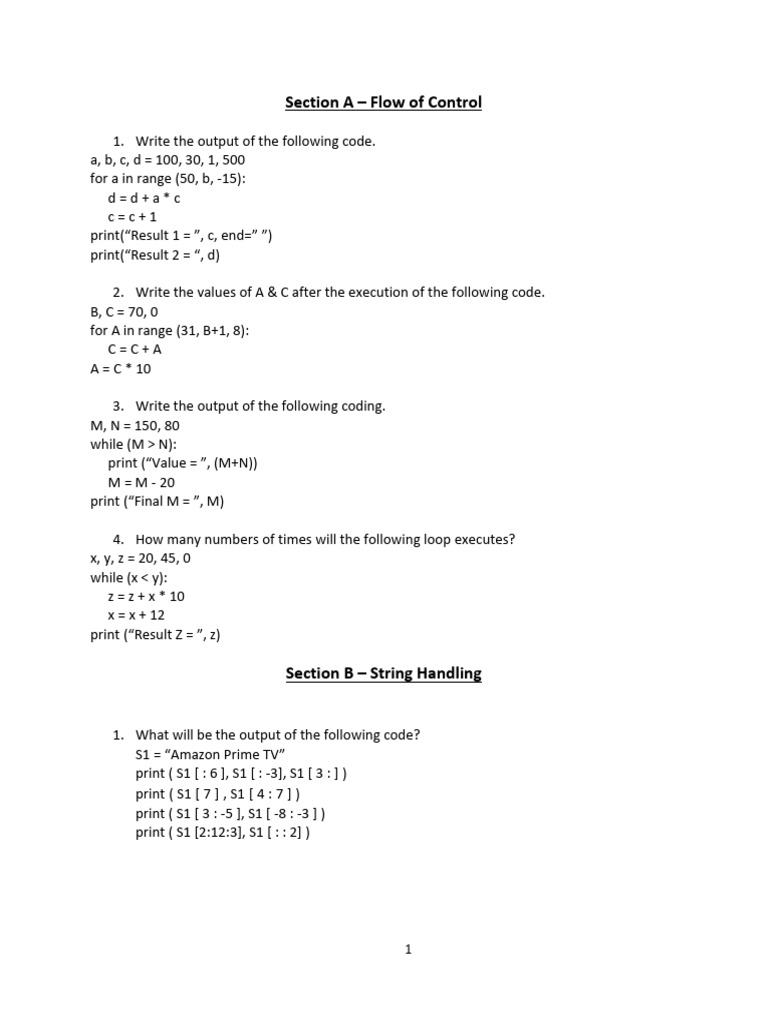 REVIEW OF PYTHON CONCEPTS - WORKSHEET 2 (2) | PDF | Control Flow ...