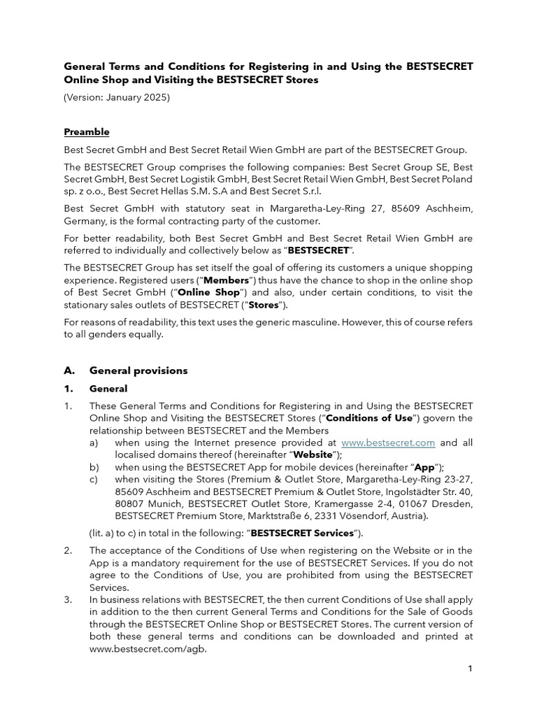 BestSecret GTC Registration Use Online Shop Stores - en | PDF | Legal ...