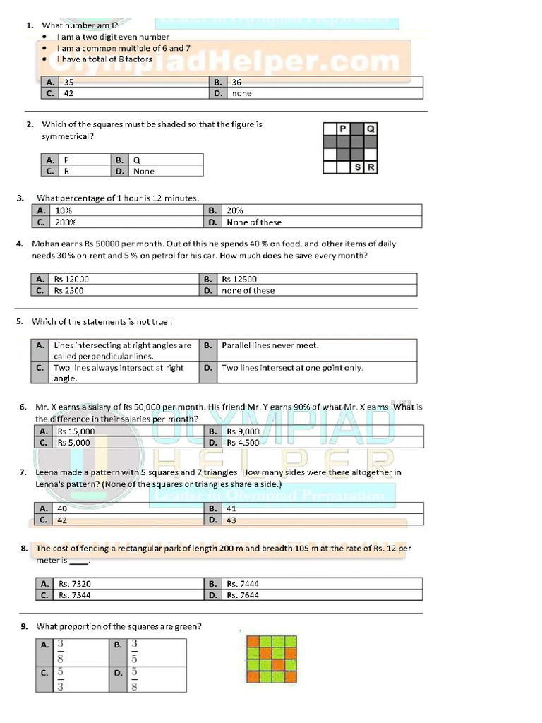 Class 5 Test of Level 2 | PDF