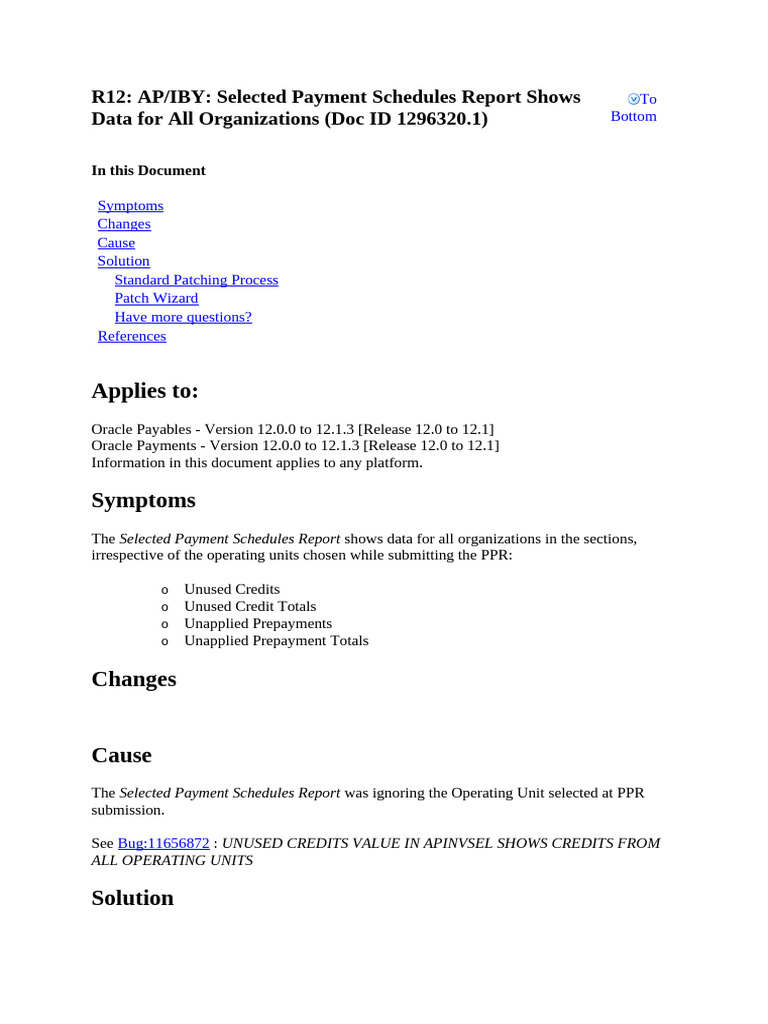 R12 AP - IBY Selected Payment Schedules Report Shows Data For All ...