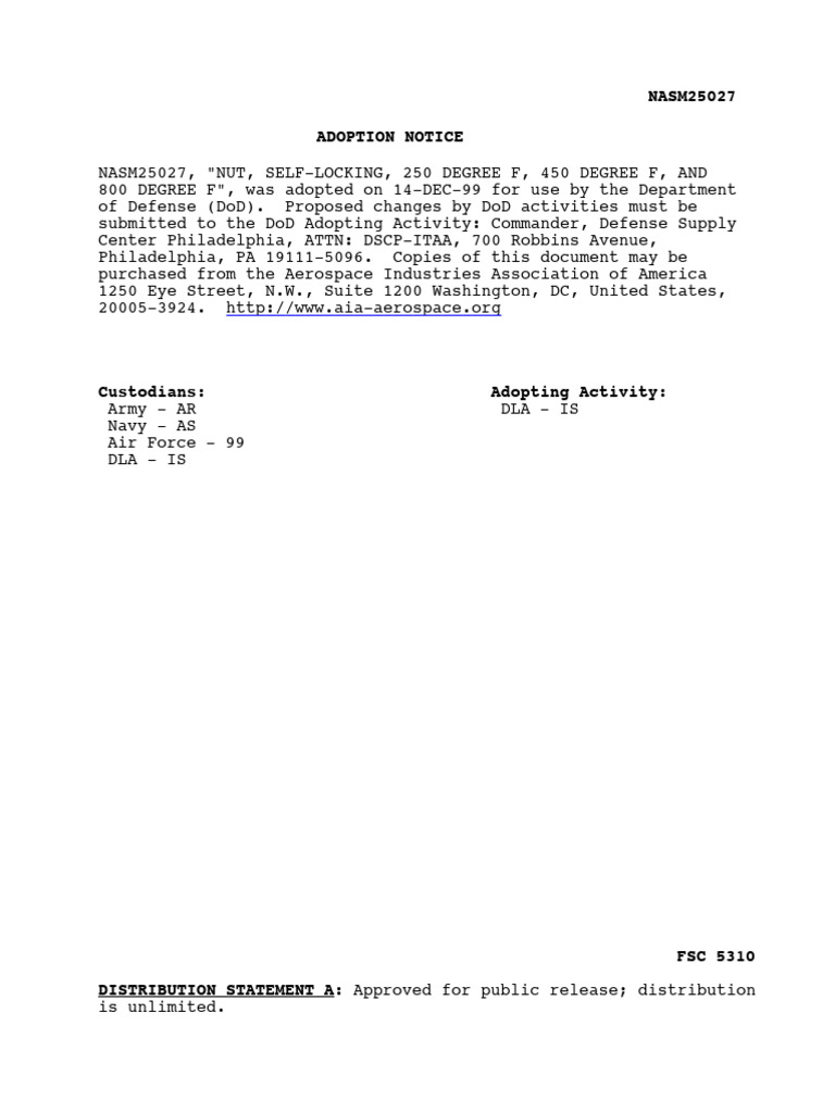 NASM25027 Adoption Notice for DoD | PDF