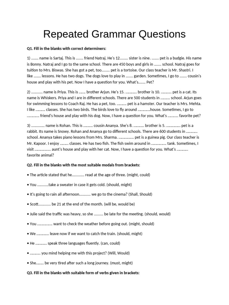 Grammar -Repeated Questions | PDF