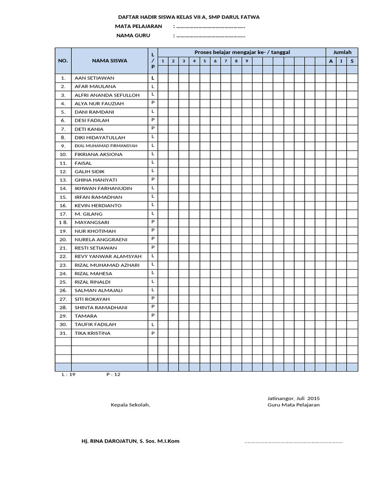 Daftar Hadir Ekskul | PDF