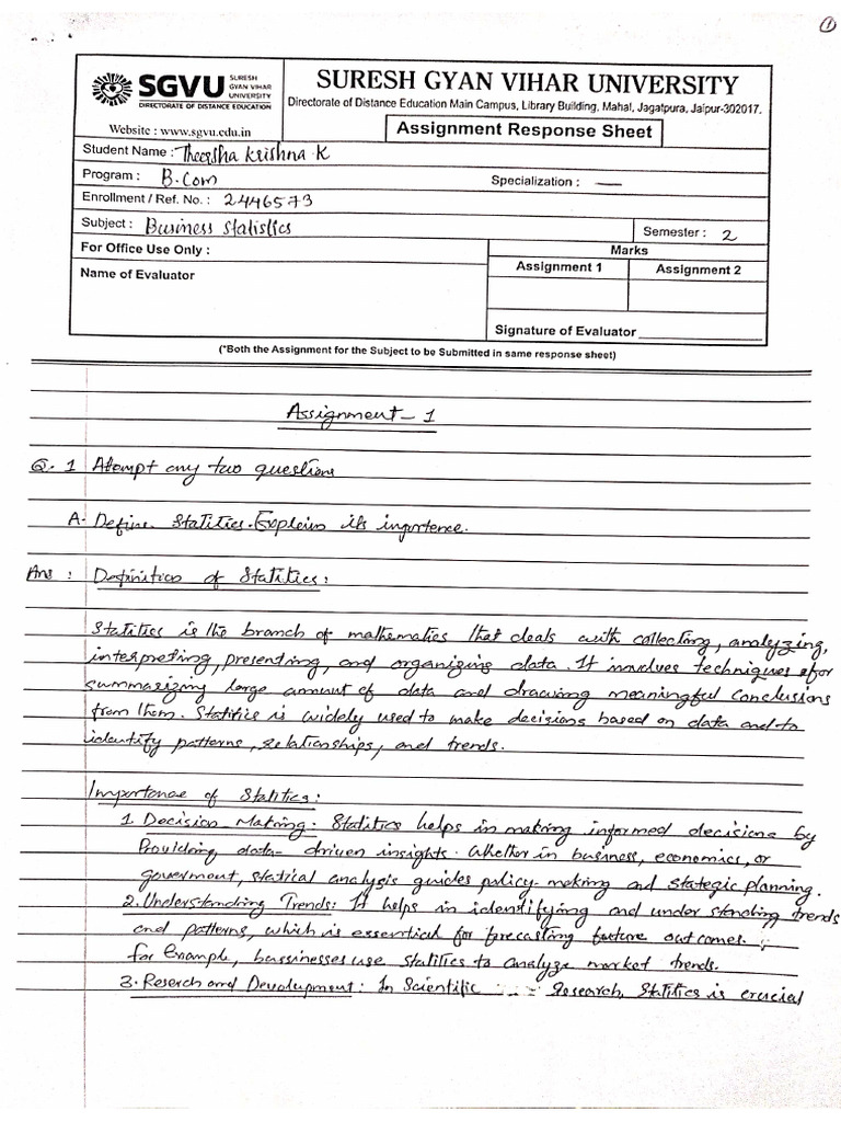 Bcom (B. Statistics) - 2446573 | PDF