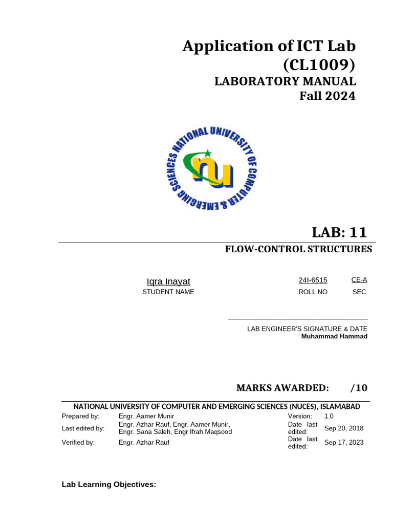 Ictlab11 Flowcontrolstructures Pdf Boolean Data Type Computer Program