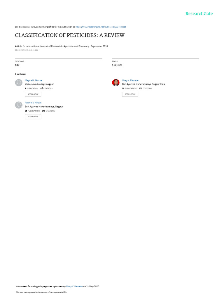 Classification Of Pesticides A Review Pdf Toxicity Pesticide