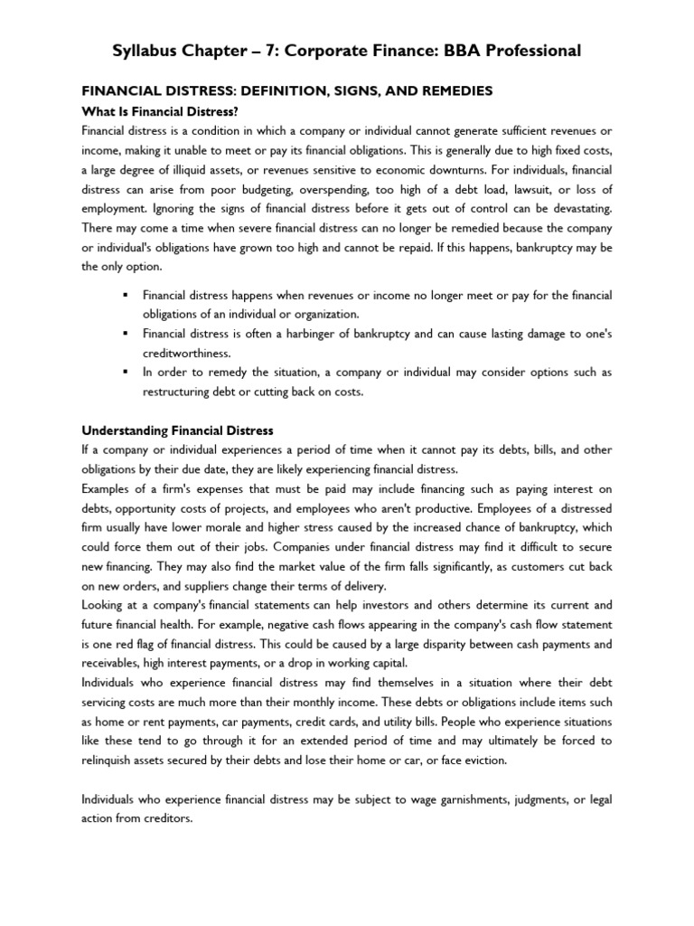 Understanding Financial Distress Signs | PDF | Bankruptcy | Chapter 7