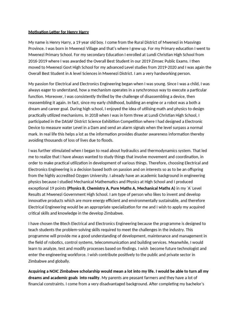 Electrical Engineering Motivational Letter | PDF | Engineering ...