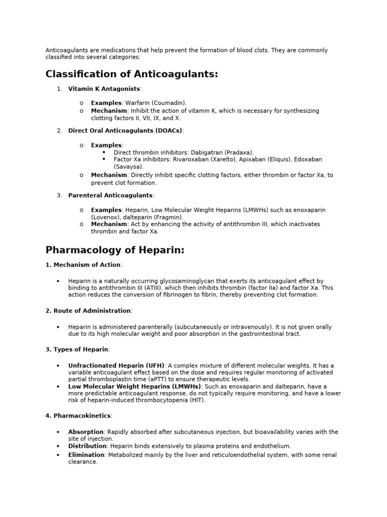 Anti Coagulants and Explain The Pharmacology of Heparin | PDF ...