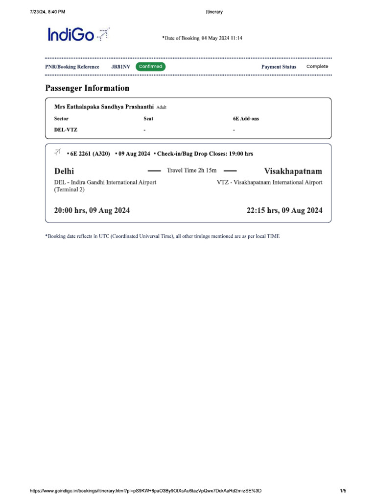 Sandhya - Delhi - Visakhapatnam | PDF