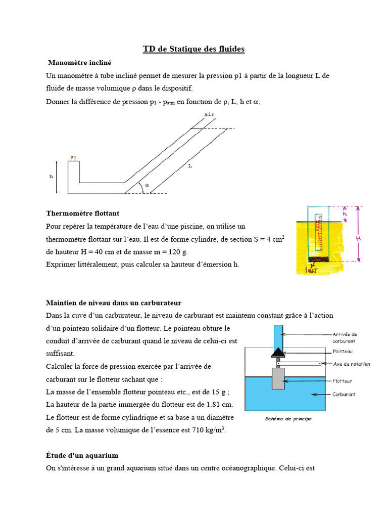 TD Chapitre 1 Statiques Des Fluides | PDF | mesure de pression | Pression
