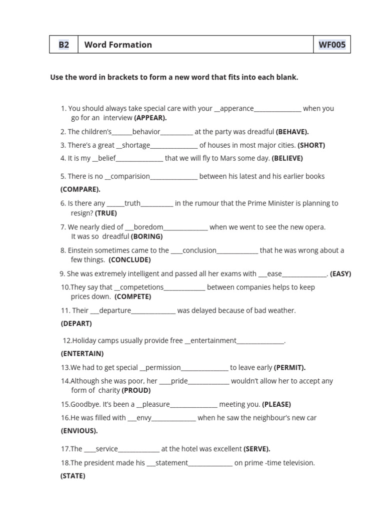 Word Formation Ex 3 Ans | PDF