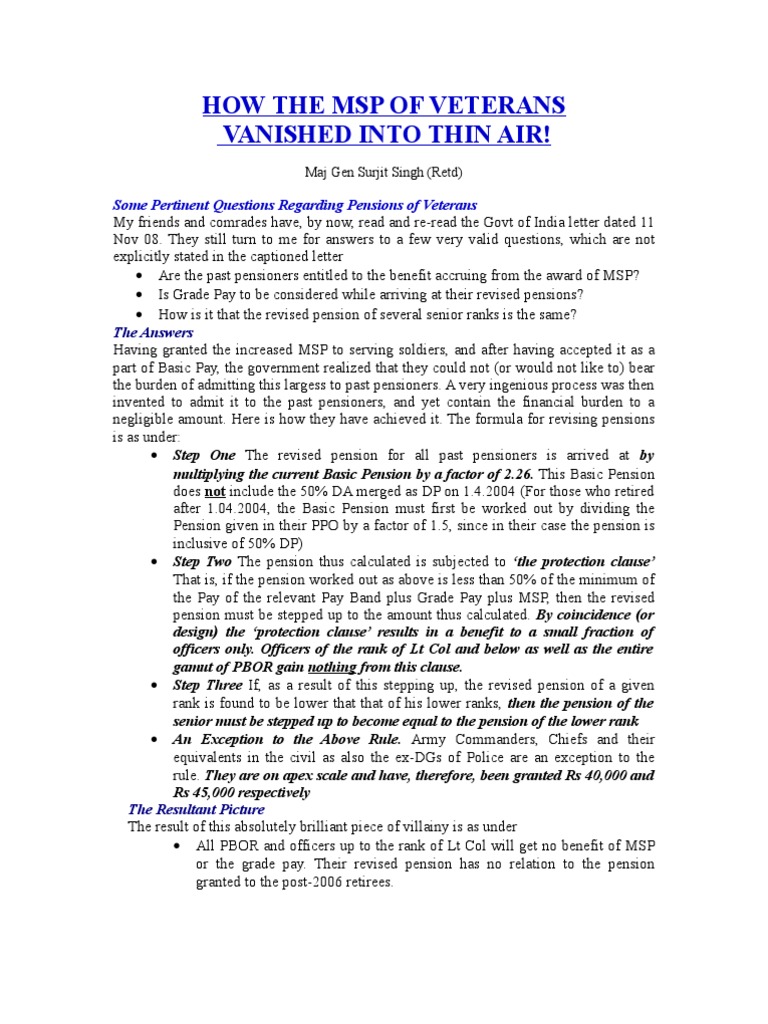 How The MSP of Veterans Vanished Into Thin Air! | PDF | Pension | Military