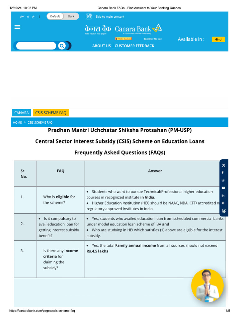 Nodal Canara Bank About CSIS Subsidy | PDF