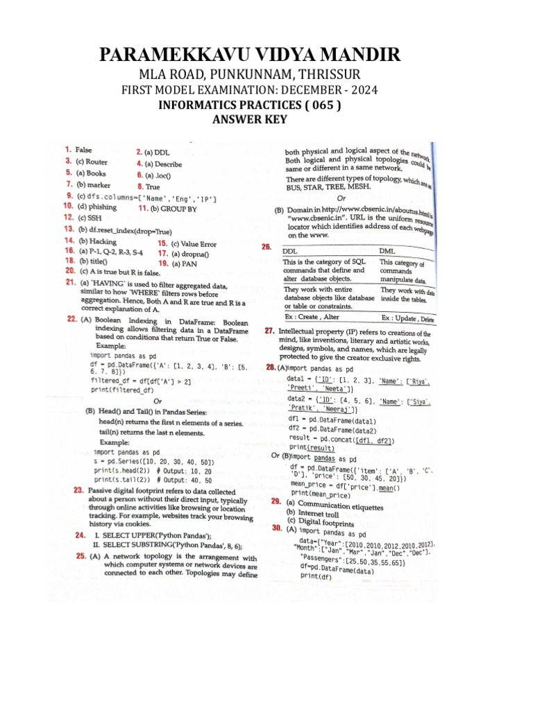 Xii Model 1 Ans Key | PDF