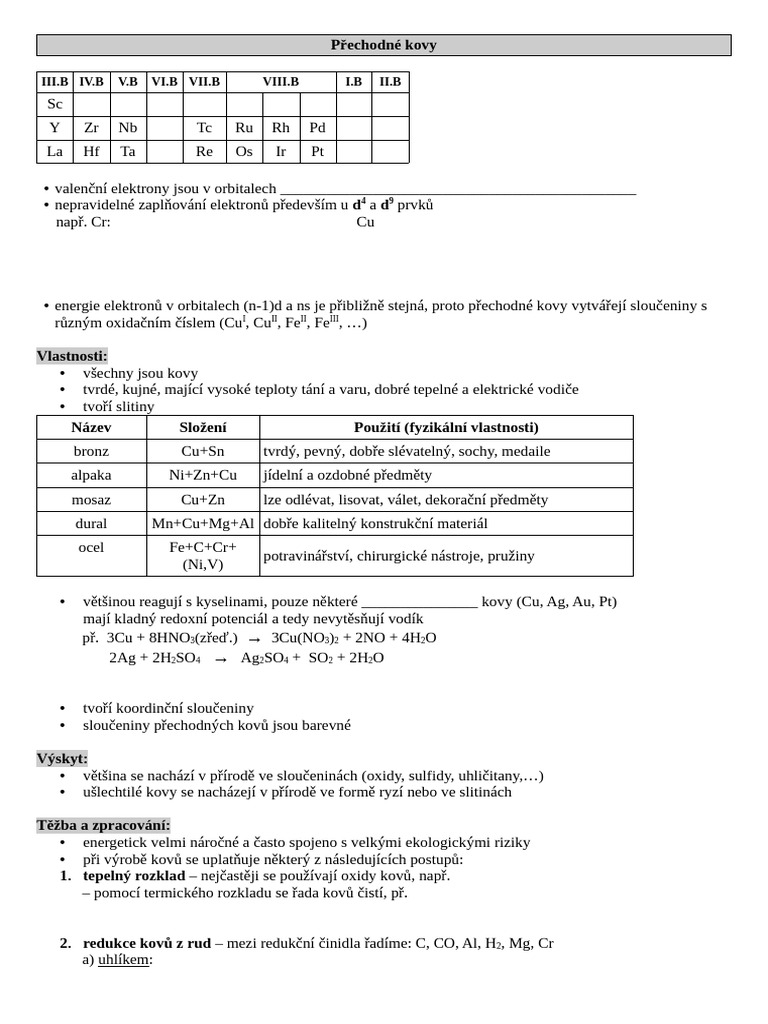 Prechodne Kovy Reseni | PDF