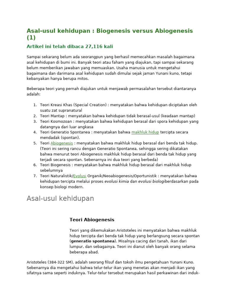 Biogenesis Dan Abiogenesis | PDF