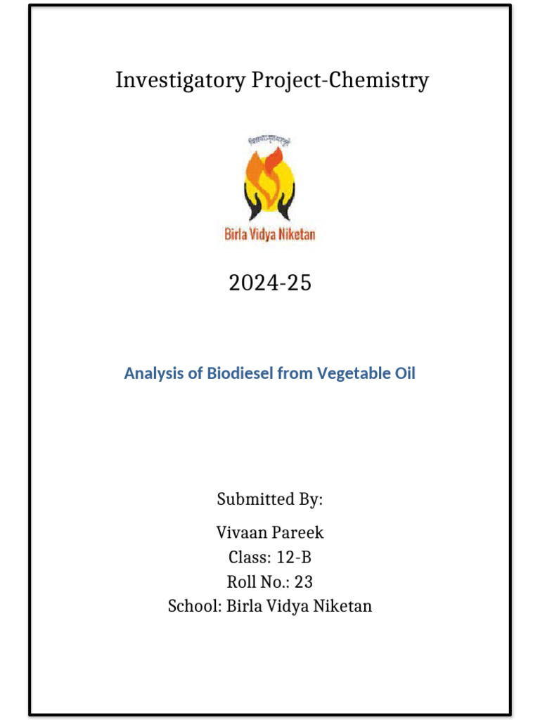 Chemistry 12 Investigatory | PDF | Biodiesel | Materials