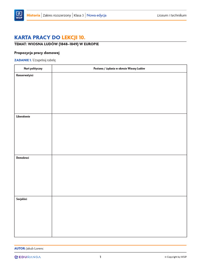 Hist SPP ZR KL 3 Karta Prac Lek 10 Wiosna Lud Nowa Edy | PDF
