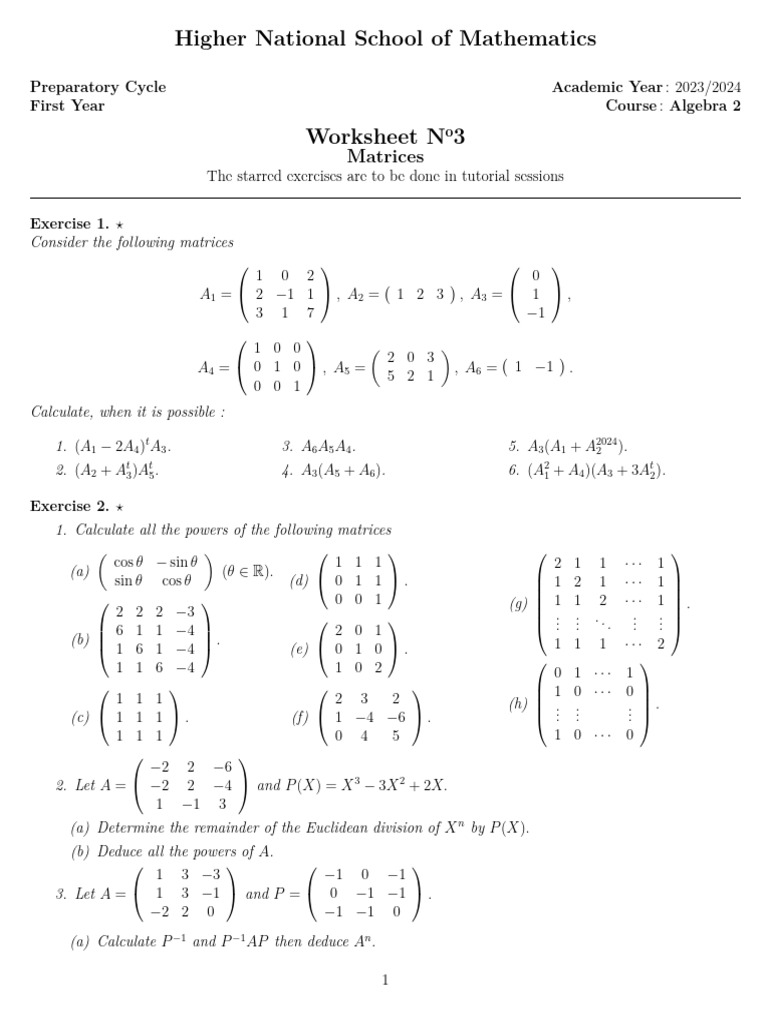Worksheet Matrix Enhsm Pdf Matrix Mathematics Algebra