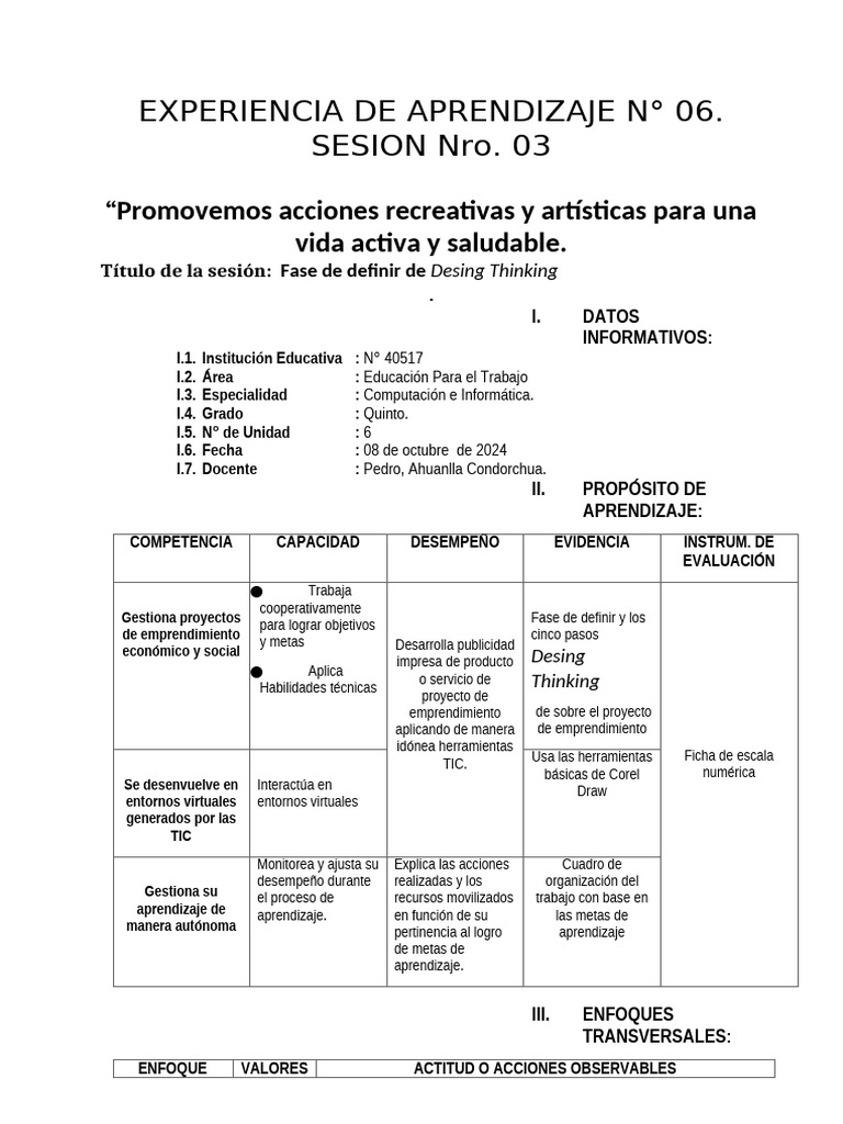 Sesion 03 de 5tode Ept 2024 | PDF | Aprendizaje | Maestros