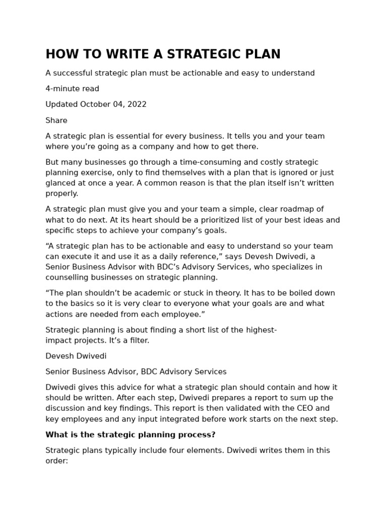 HOW TO WRITE A STRATEGIC PLAN | PDF | Strategic Management | Strategic ...