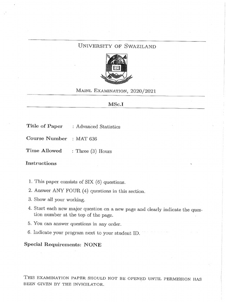 Final Exam Advanced Statistics Pdf 2113