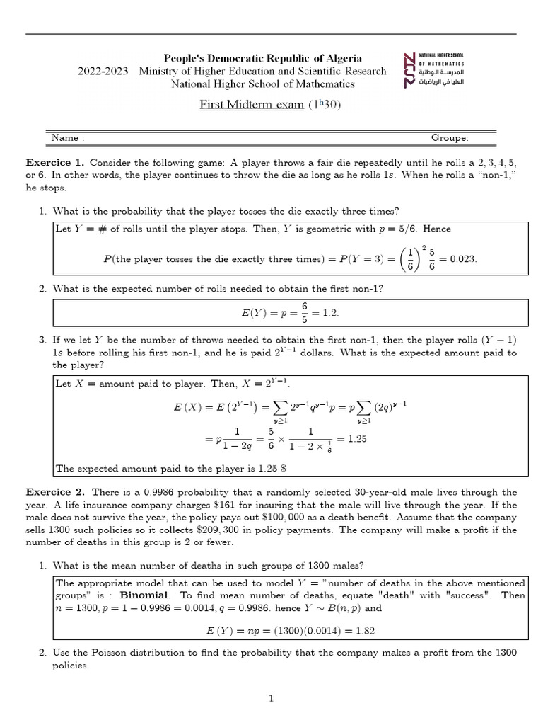 Midterm Exam 1 - S2 Correction | PDF | Measure Theory | Statistical Models