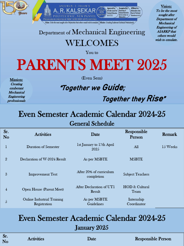 Parents Meet 2025 Second Year | PDF | Academic Term | Educational Stages