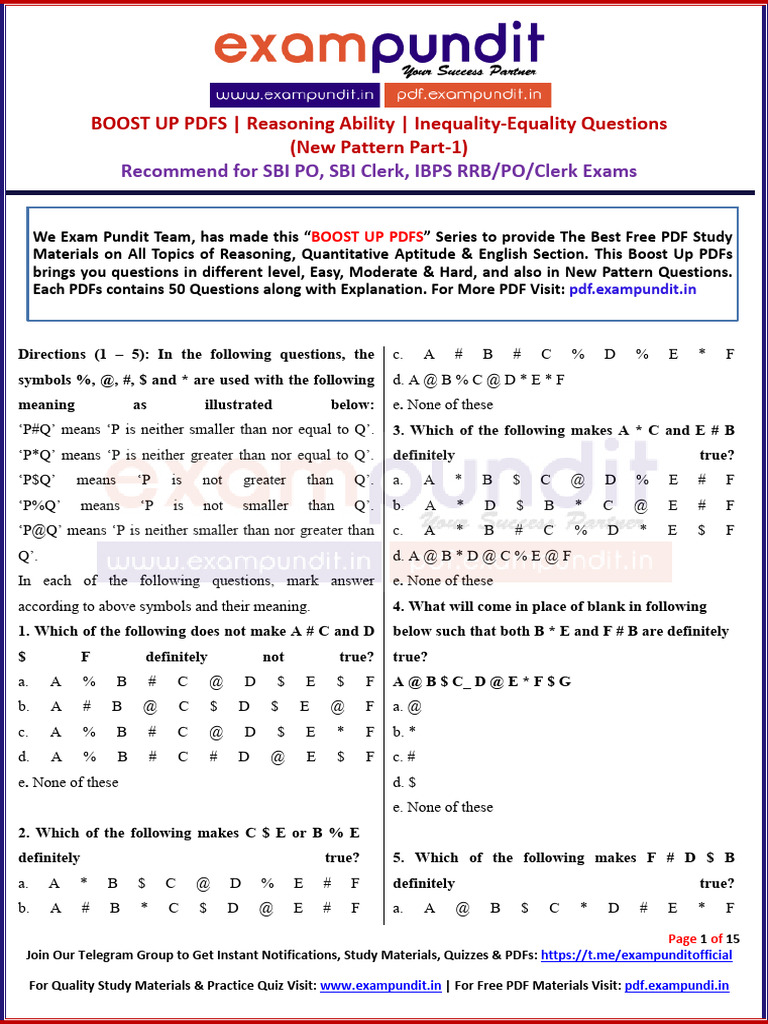 Inequality Questions New Pattern Part 1 Boost Up Pdfs | PDF | Quiz