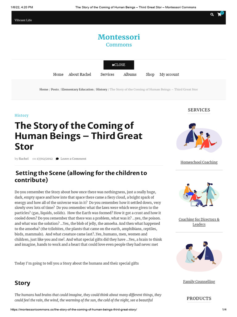 The Story of The Coming of Human Beings - Third Great Stor - Montessori ...