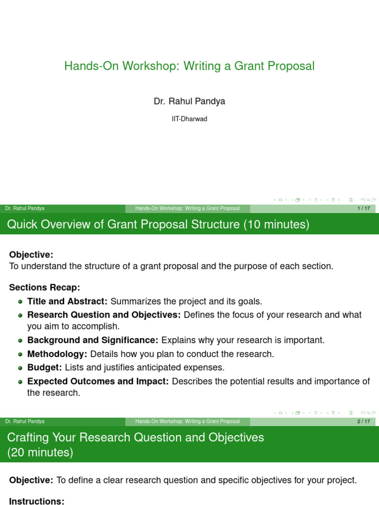 Grant Proposal Writing Workshop Guide | PDF | Goal | Abstract (Summary)