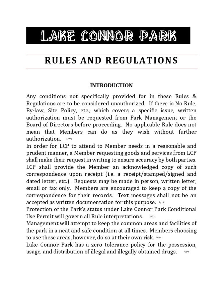 Lake Connor Park Rules & Regulations | PDF | Employment | Pet